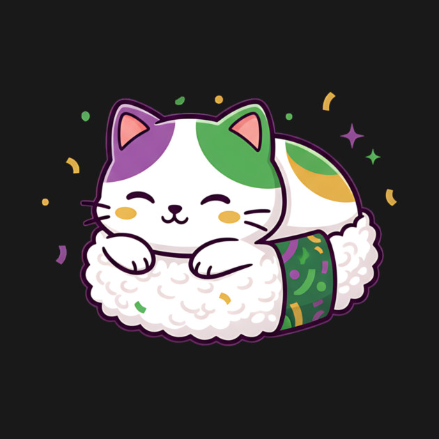 Mardi Gras Sleepy Sushi Cat Japan - Japanese Cat - T-Shirt | TeePublic