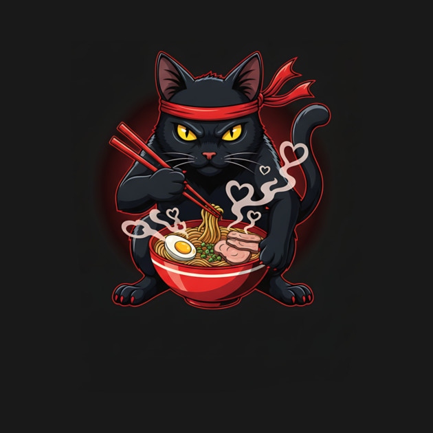 Ninja Ramen Love Cat - Japanese Cat - T-Shirt | TeePublic