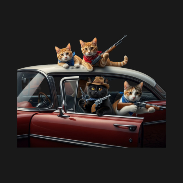Gangster Cats in Classic Car - Gangster Cats In Classic Car - T-Shirt ...