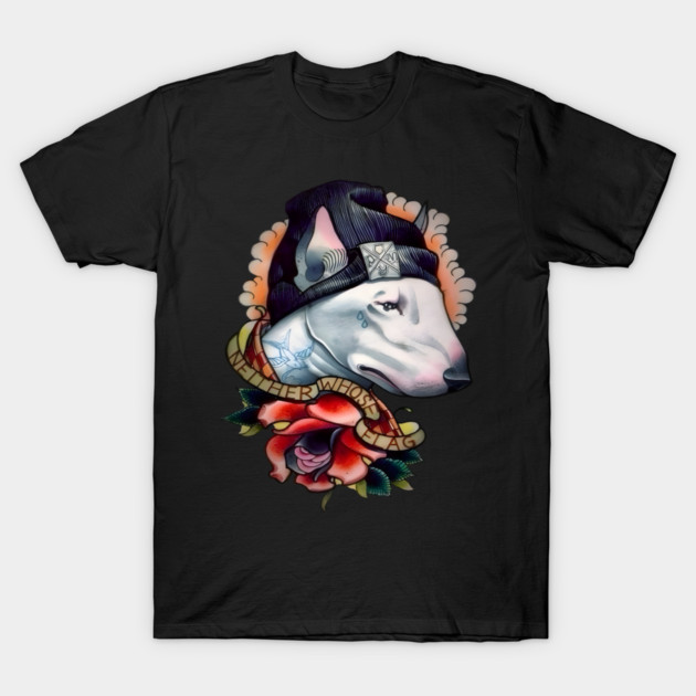 Bull Terrier Tattoo Art - Neither Whose Flag Vintage Rose - Bull ...