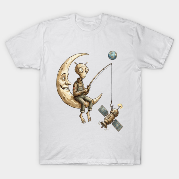 Funny Alien: Satellite Fishing - Funny Alien - T-Shirt | TeePublic