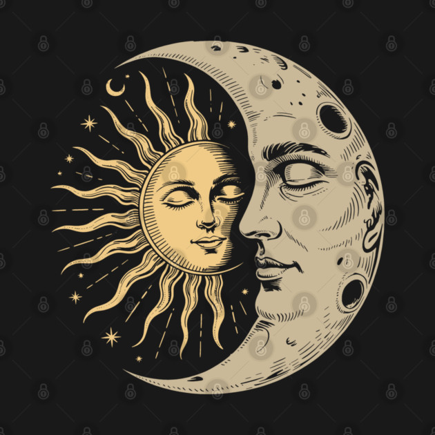 Vintage Sun and Moon Faces Mystical Celestial Illustration - Astrology ...