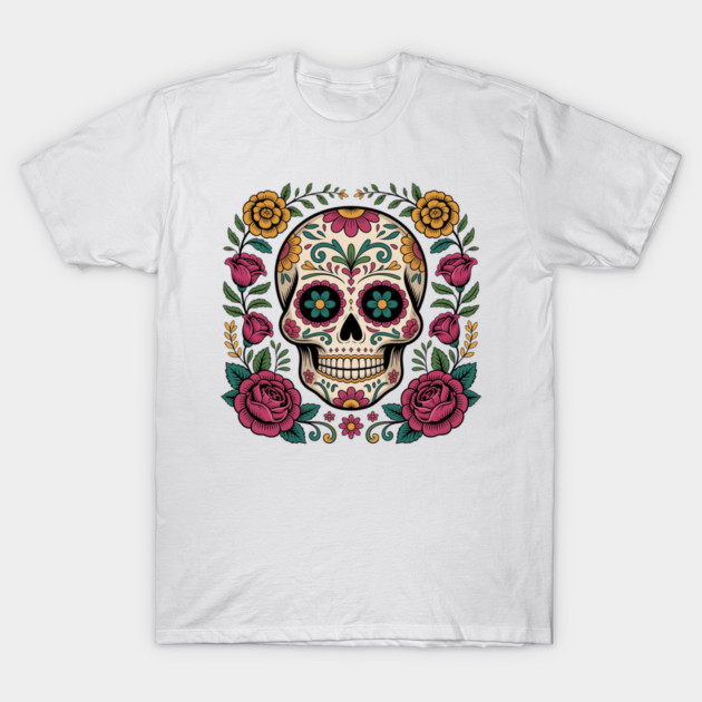 Floral Sugar Skull Rose - Floral Skull - T-Shirt | TeePublic