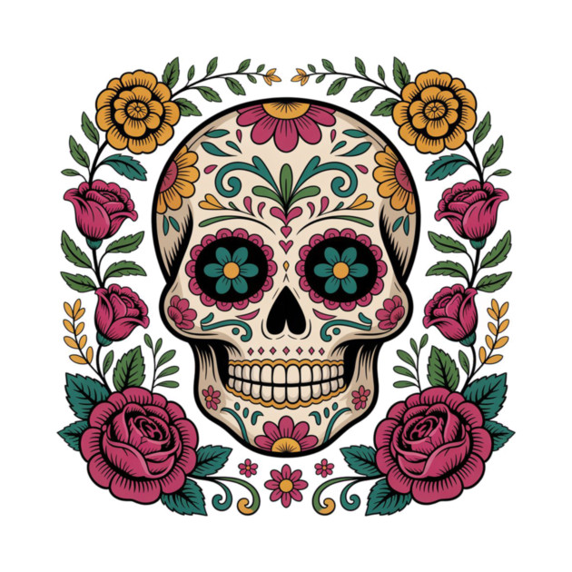 Floral Sugar Skull Rose - Floral Skull - T-Shirt | TeePublic