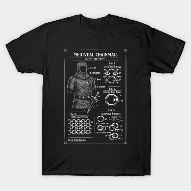 Medieval Chainmail Patent Blueprint - Medieval - T-Shirt | TeePublic