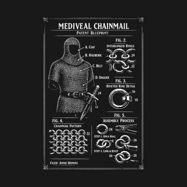 Medieval Chainmail Patent Blueprint - Medieval - T-Shirt | TeePublic