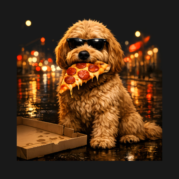Cool Dog Eating Pizza at Night - Dog With Pizza - T-Shirt | TeePublic