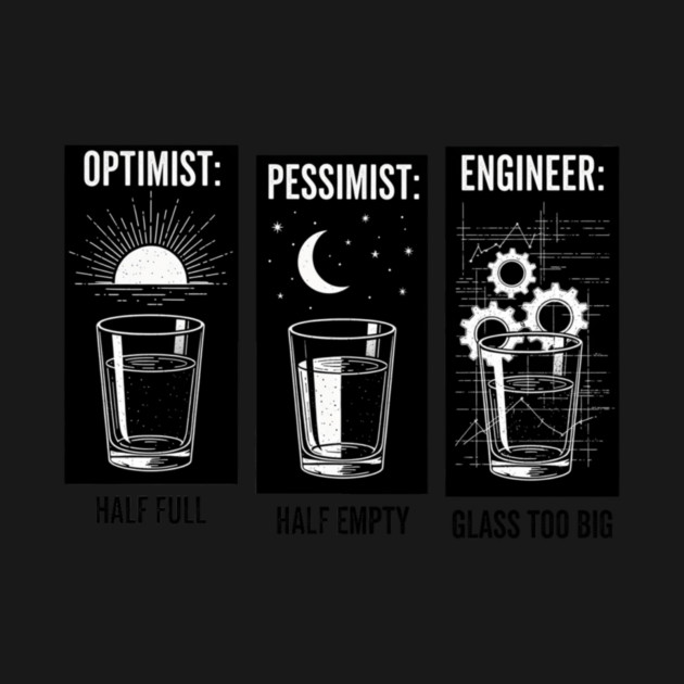 Optimist: Pessimist: Engineer: Half Full Half Empty Glass Overflowing ...