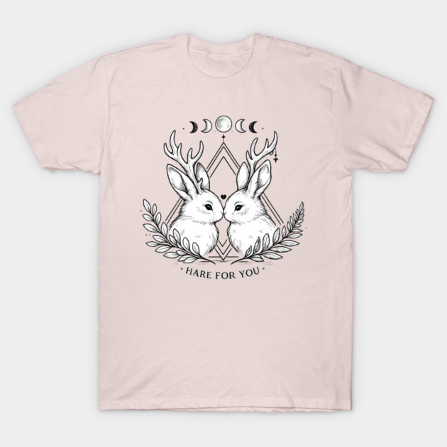 Moonlit Rabbit Soulmates (Jackalope Line Art) - Drawing - T-Shirt ...