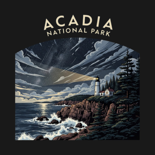 Vintage Acadia National Park Lighthouse Beacon on Rocky Coastline ...