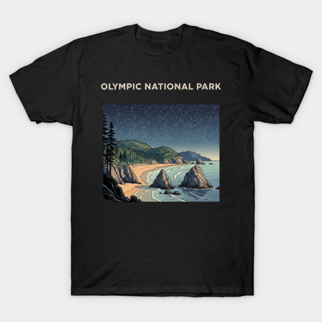 Olympic National Park Starry Night Coastline Graphic USA Travel ...