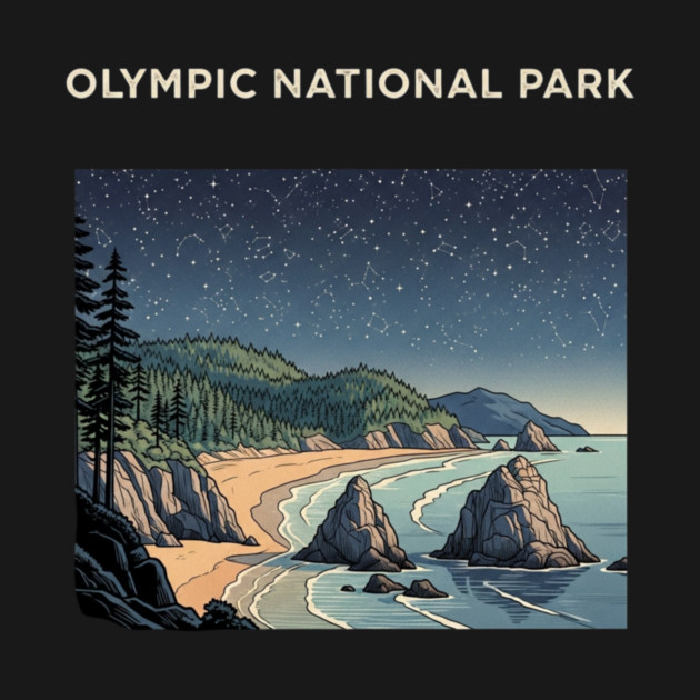 Olympic National Park Starry Night Coastline Graphic USA Travel ...