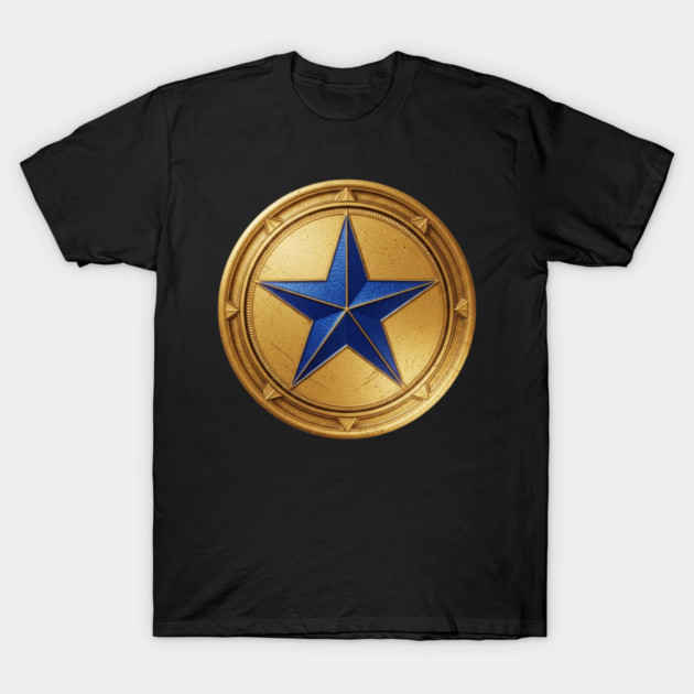 Golden Shield With Blue Star Symbol Round Ornament Detailed Decorative ...