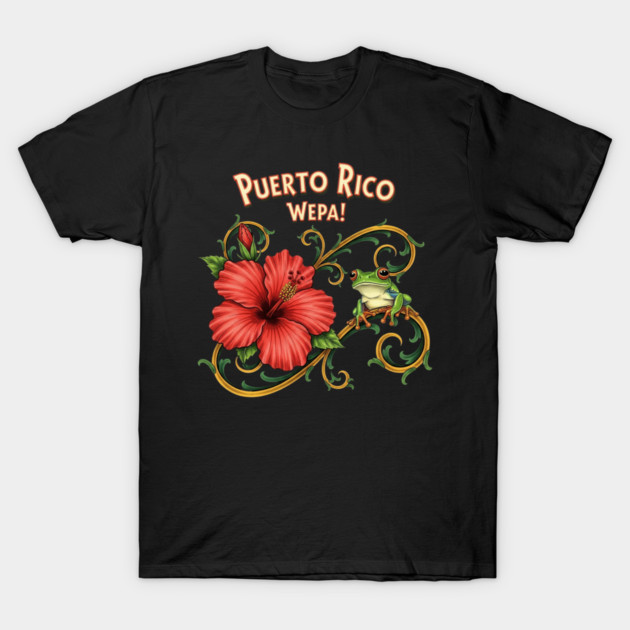 Puerto Rico WEPA! Cute Coqui Frog On Hibiscus Floral Vine Celebration ...