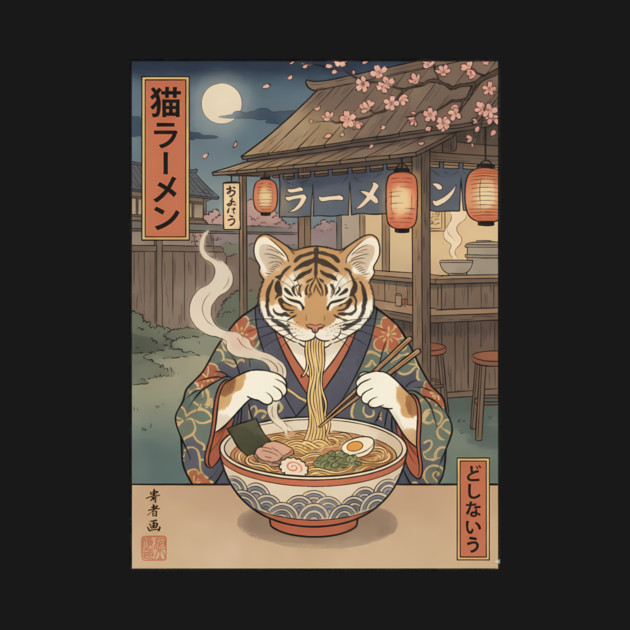 Japanese Tiger Eating Ramen Noodles Ukiyo-e Style - Ramen - T-Shirt ...