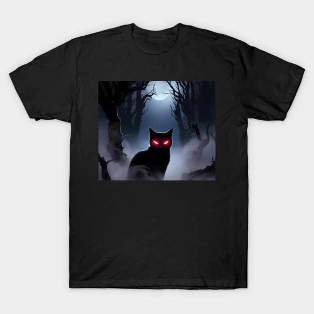 Demonic Black Cat with Glowing Red Eyes - Black Cat - T-Shirt | TeePublic