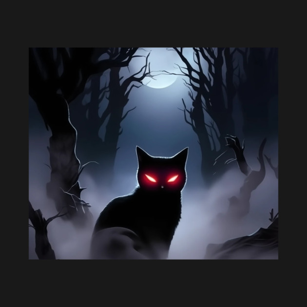 Demonic Black Cat with Glowing Red Eyes - Black Cat - T-Shirt | TeePublic