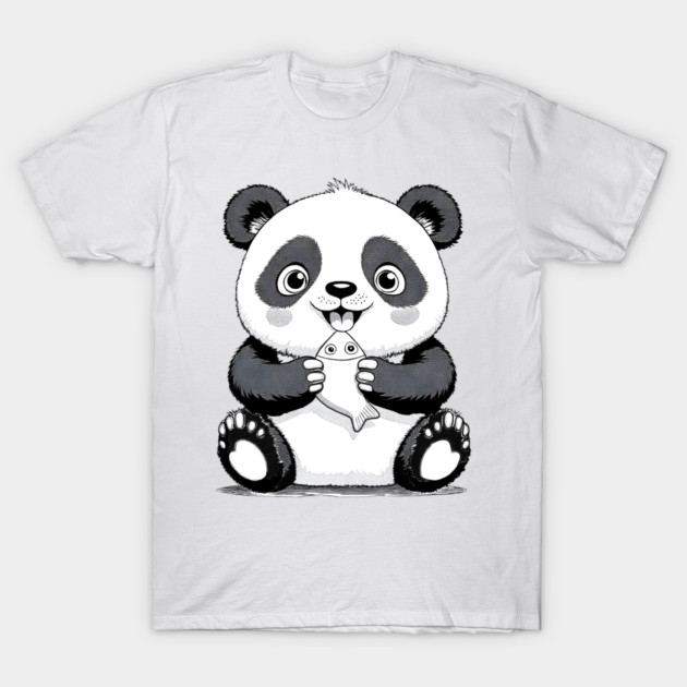 Panda bear eating a sardine - Sardine - T-Shirt | TeePublic