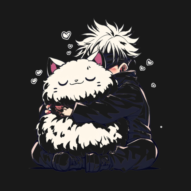 Gojo Satoru Hugging Fluffy Cat - Gojo Satoru - T-Shirt | TeePublic