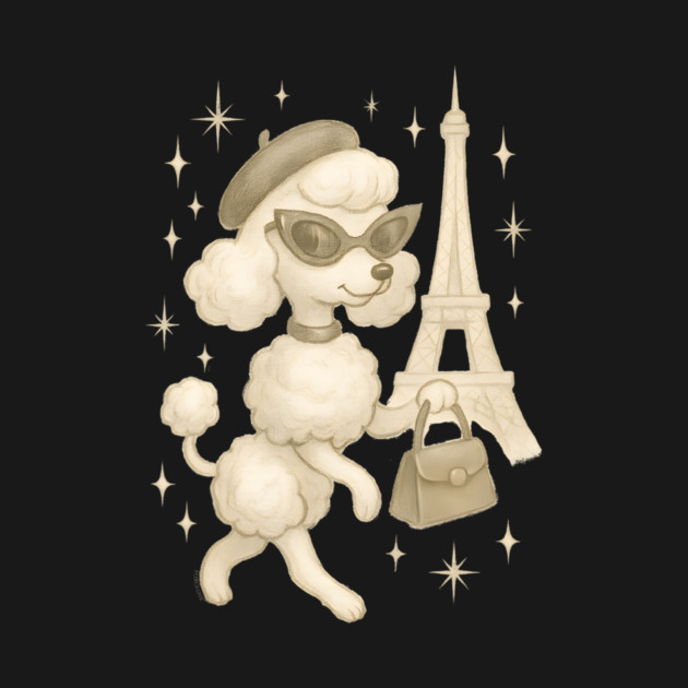 Chic Poodle In Paris With Eiffel Tower Dog Art - Vintage Poodle Art - T ...
