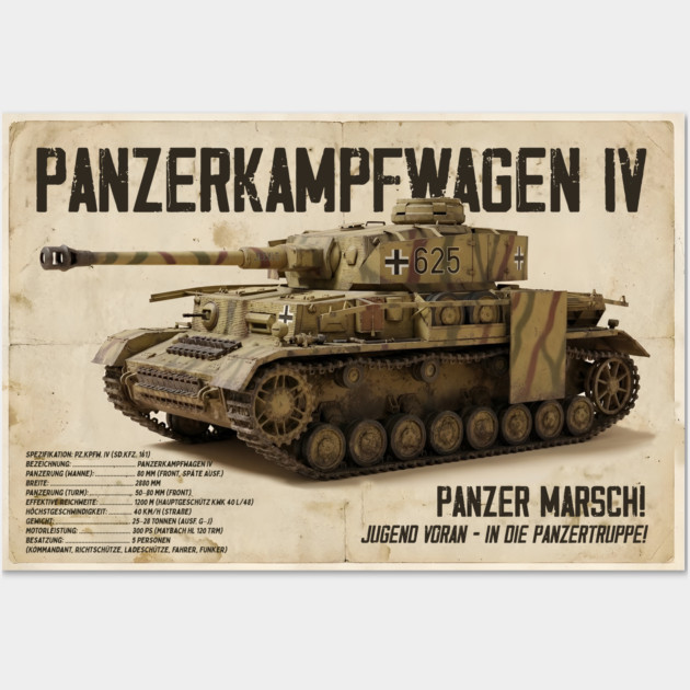 Panzer IV (Pz.Kpfw. IV) – Vintage WWII German Tank Poster - Tank ...