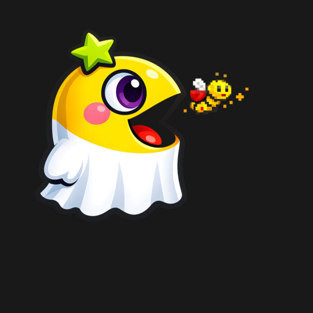 Cute Ghost Pac Moon Design - Retro Gaming - T-Shirt | TeePublic