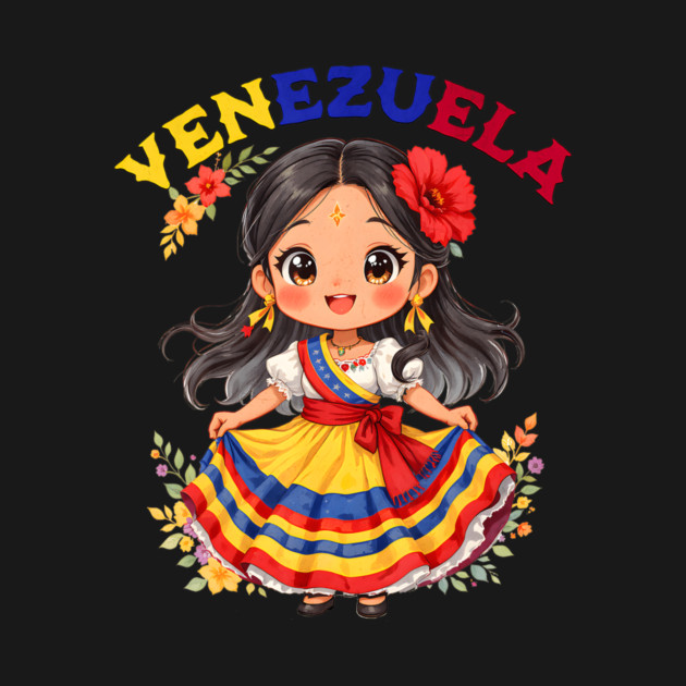 Venezuela Traditional Colorful Art - Cute Venezuela Girl - T-Shirt ...