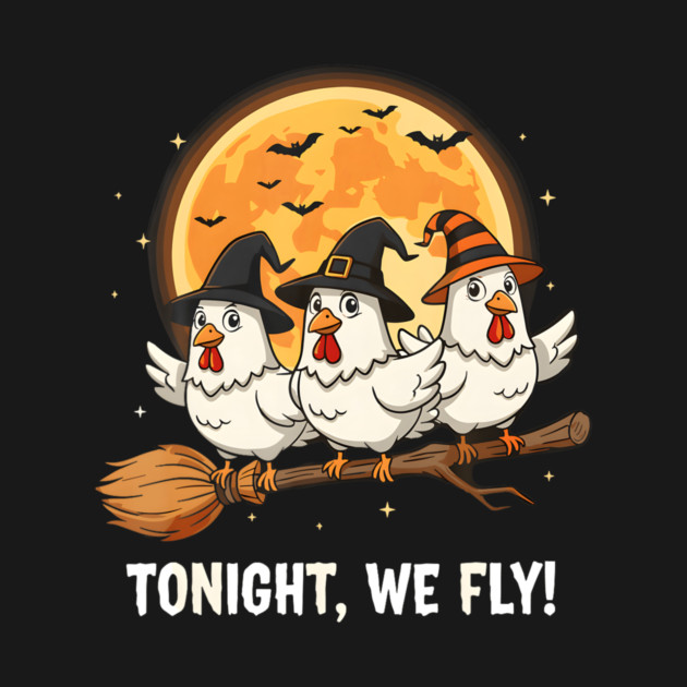 Halloween Chicken Witches Broomstick Spooky Hens Moon - Funny Halloween ...
