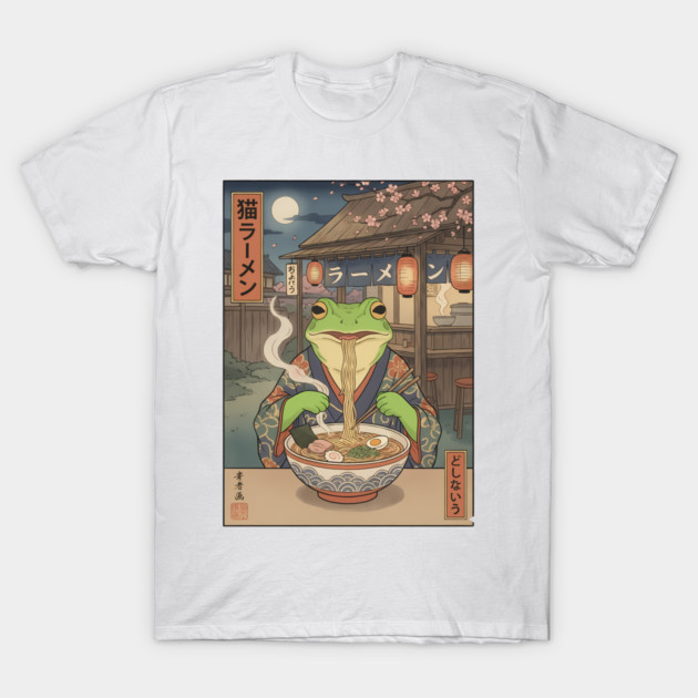 Frog Eating Ramen Japanese Ukiyo-e Style - Ramen - T-Shirt | TeePublic