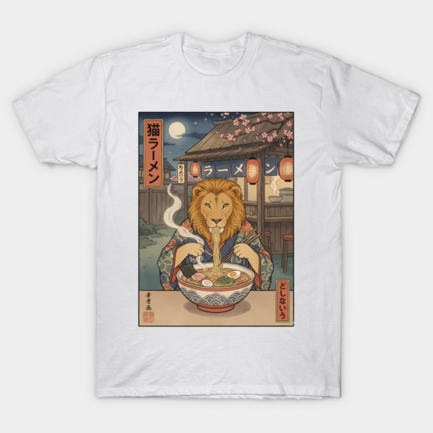 Japanese Ukiyo-e Lion Eating Ramen Noodles - Lion - T-Shirt | TeePublic