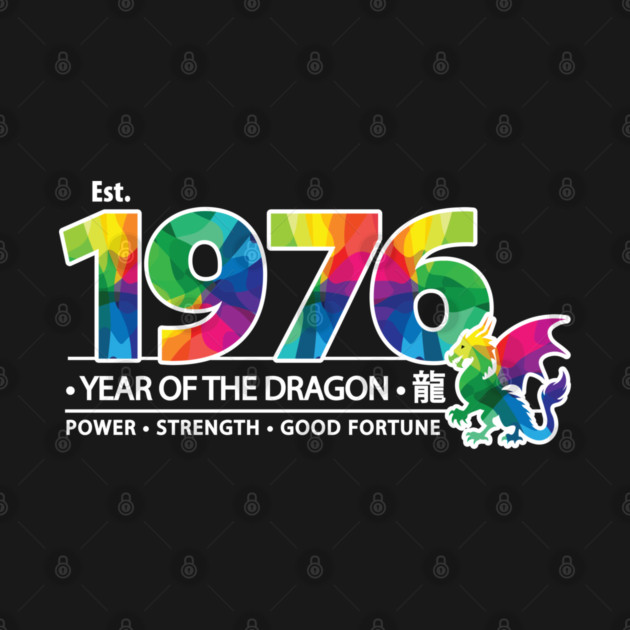 Birthday Established 1976 Happy Year of The Dragon Chinese Zodiac ...