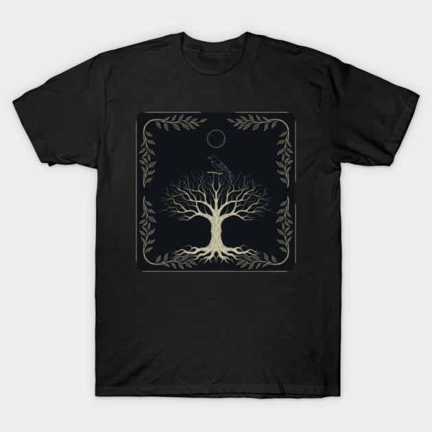 Vintage Raven On The Winter Tree With Moon and Leaf Border Graphic ...