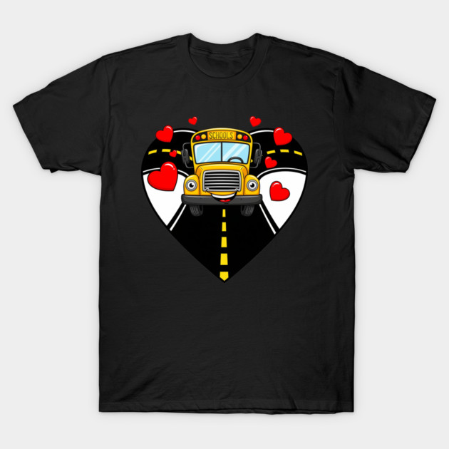 School Bus Heart Road Valentine Design - Valentines Day - T-Shirt ...