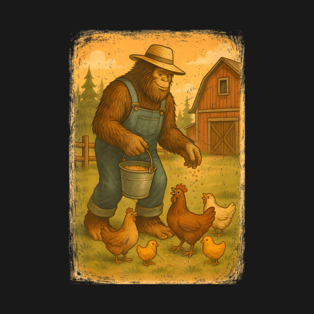 Bigfoot Farmer Sasquatch Feeding Chickens Farming - Bigfoot Farmer - T ...