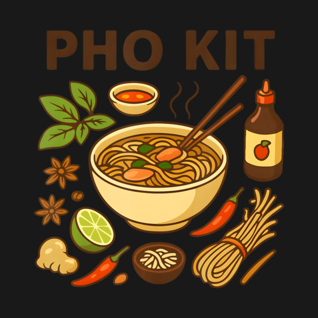 Pho Kit Noodle Bowl Pun With Ingredients Illustration - Funny Noodle ...