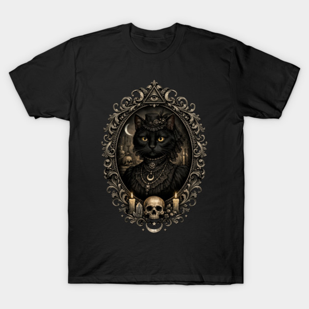 Midnight Familiar – Gothic Witch Cat Portrait - Cat - T-Shirt | TeePublic