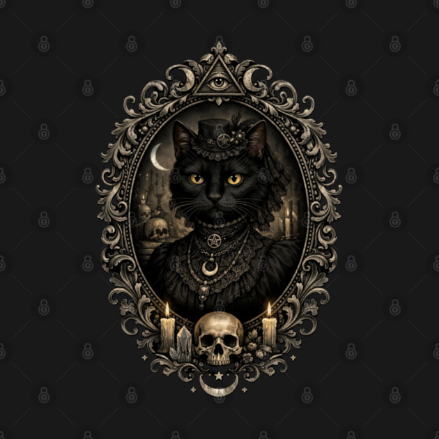 Midnight Familiar – Gothic Witch Cat Portrait - Cat - T-Shirt | TeePublic