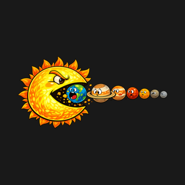 Evil Pacman Eating Planets - Pacman - T-Shirt | TeePublic