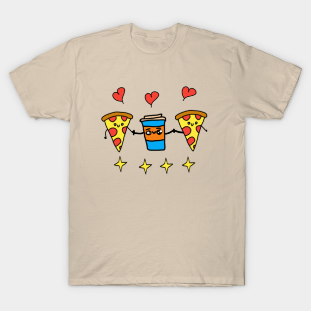 Cute Pizza and Coffee Love - Cartoon Food - T-Shirt | TeePublic