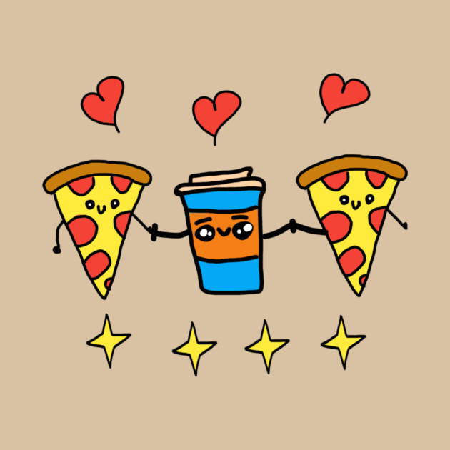 Cute Pizza and Coffee Love - Cartoon Food - T-Shirt | TeePublic