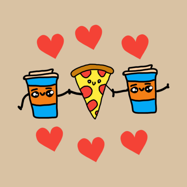Funny Pizza and Coffee Love - Cartoon Food - T-Shirt | TeePublic
