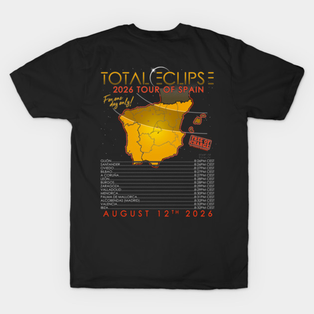Total Solar Eclipse 2026 Tour of Spain - Eclipse 2026 - T-Shirt | TeePublic