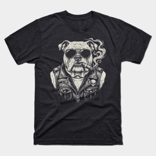 Tough Biker English Bulldog Smoking Cigar - Cool Motorcycle Club ...