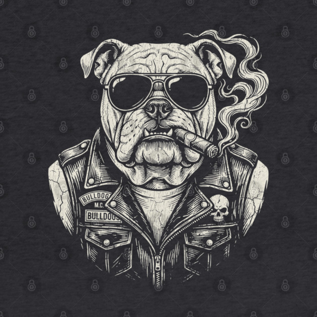 Tough Biker English Bulldog Smoking Cigar - Cool Motorcycle Club ...