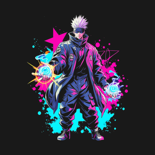Satoru Gojo Neon Splatter Anime Art - Satoru Gojo - T-Shirt | TeePublic