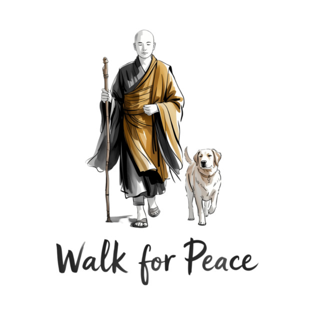 Minimalist Zen Art Walk For Peace Monks With Aloka Dog - Aloka Dog - T ...