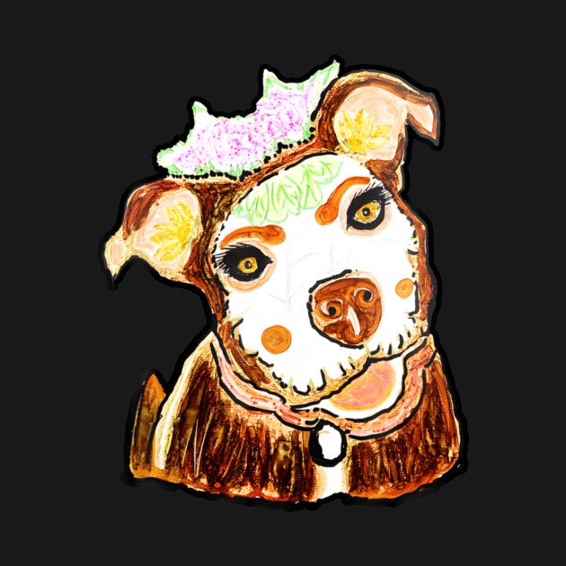 Olive Browndog Calavera Pit Bull Dog Mutt - Custom Dog Breed - T-Shirt ...