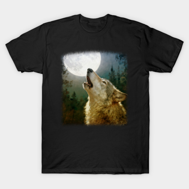 Creepy Lonely Howling Wolf Under The Moon - Howling Wolf - T-Shirt ...