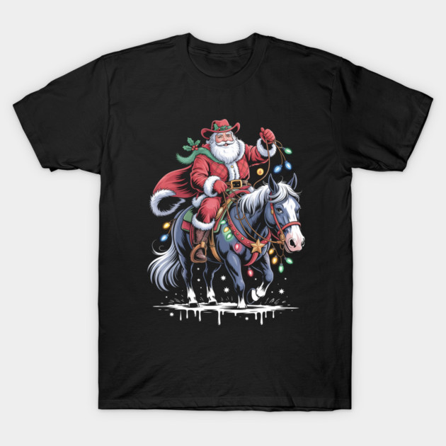 Santa Claus Xmas Light Cowboy Riding Horse - Santa Claus - T-Shirt ...