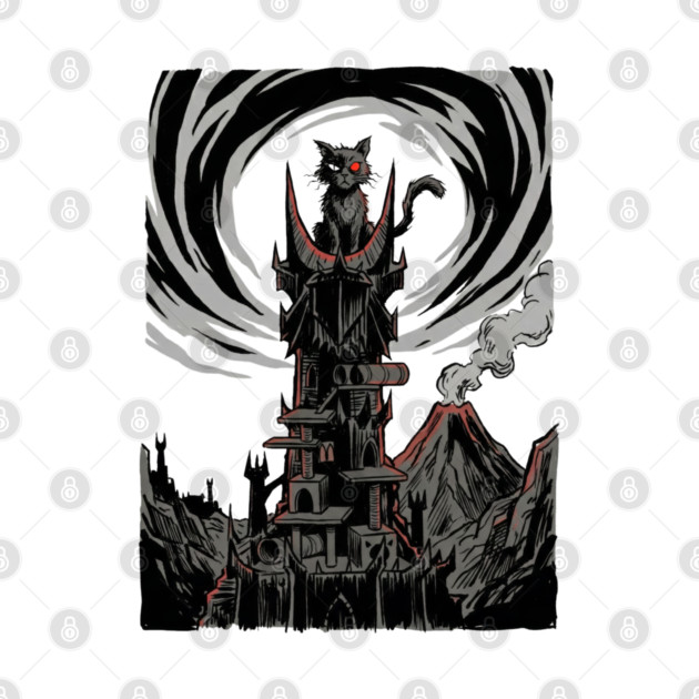 Funny Black Cat Dark Fantasy Tower Volcano Parody - Lord Of The Rings ...